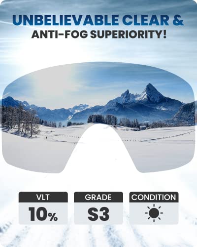 OutdoorMaster Wide View Ski Goggles Horizon - Frameless Snowboard Goggles with Interchangeable Magnetic Lens Snow Goggles for Men & Women - Blackframe Silver Lens