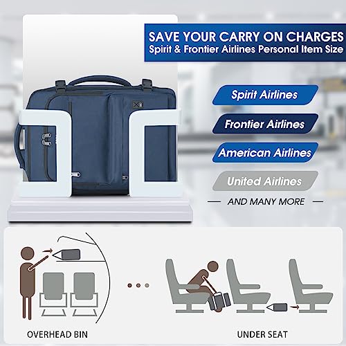 WANDF Travel Backpack For Spirit Airlines Personal Item Bag 18x14x8 with Wet Pocket, 17 Inch Laptop Backpack for Men Women(Navy Blue)