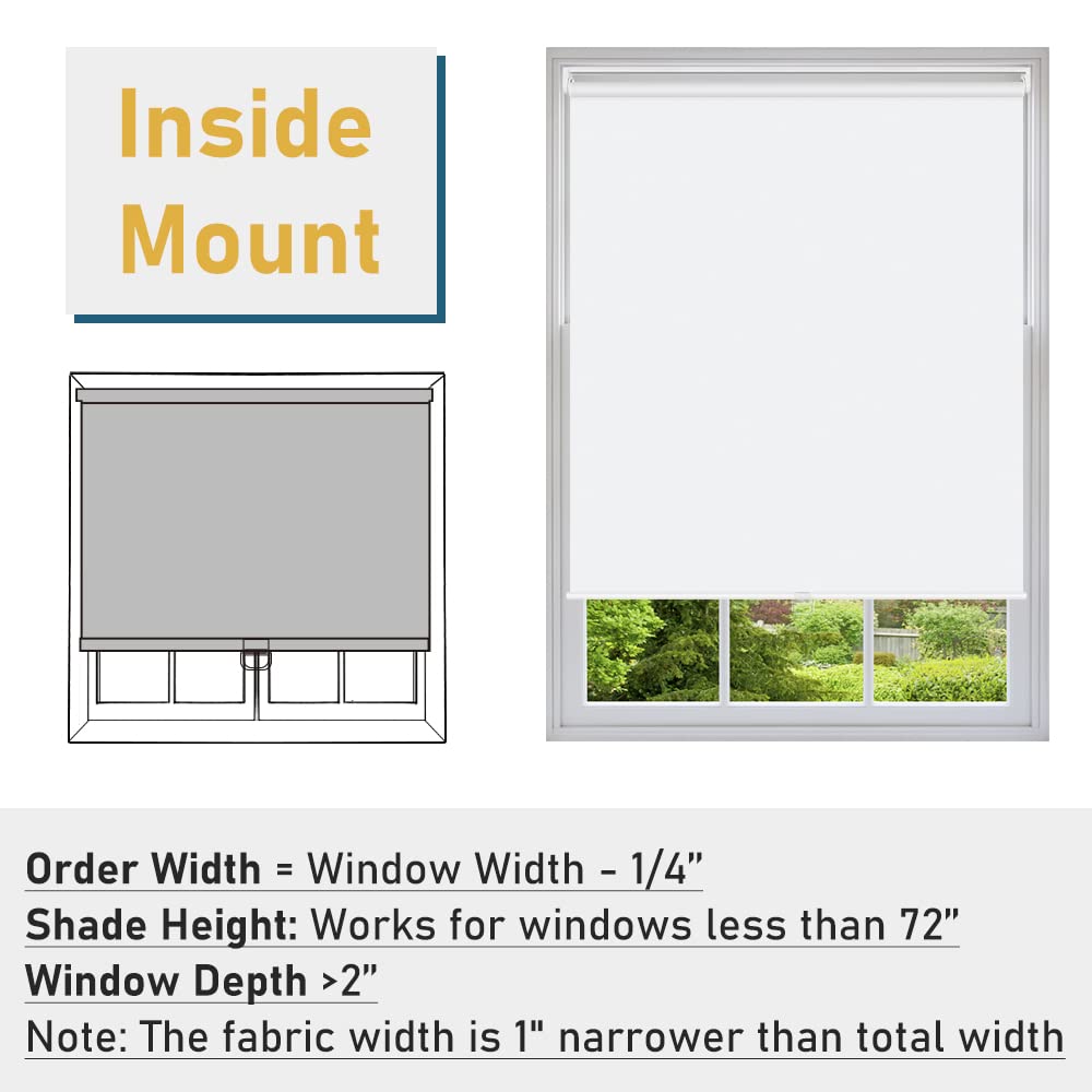 KCO Blackout Cordless Roller Shades for Windows, Roller Window Shades with UV Protection Thermal Insulated, Room Darkening Pull Down Roller Blinds for Home, Office, 44" W x 72" L, White
