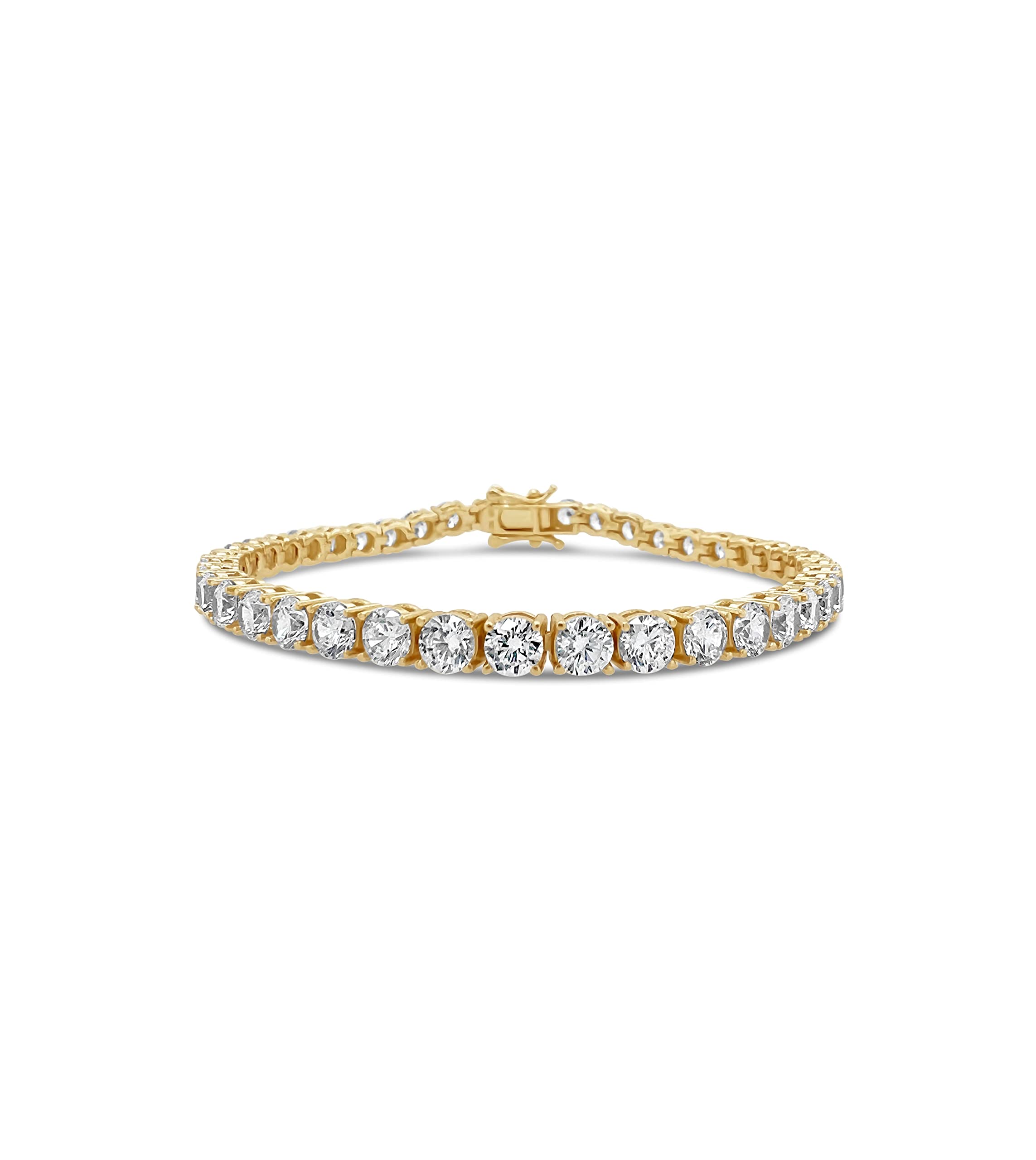 Olive & Chain Diamond CZ Tennis Bracelet, Set in 925 Sterling Silver with 14k Yellow Gold Plating, Unisex Men’s Women’s