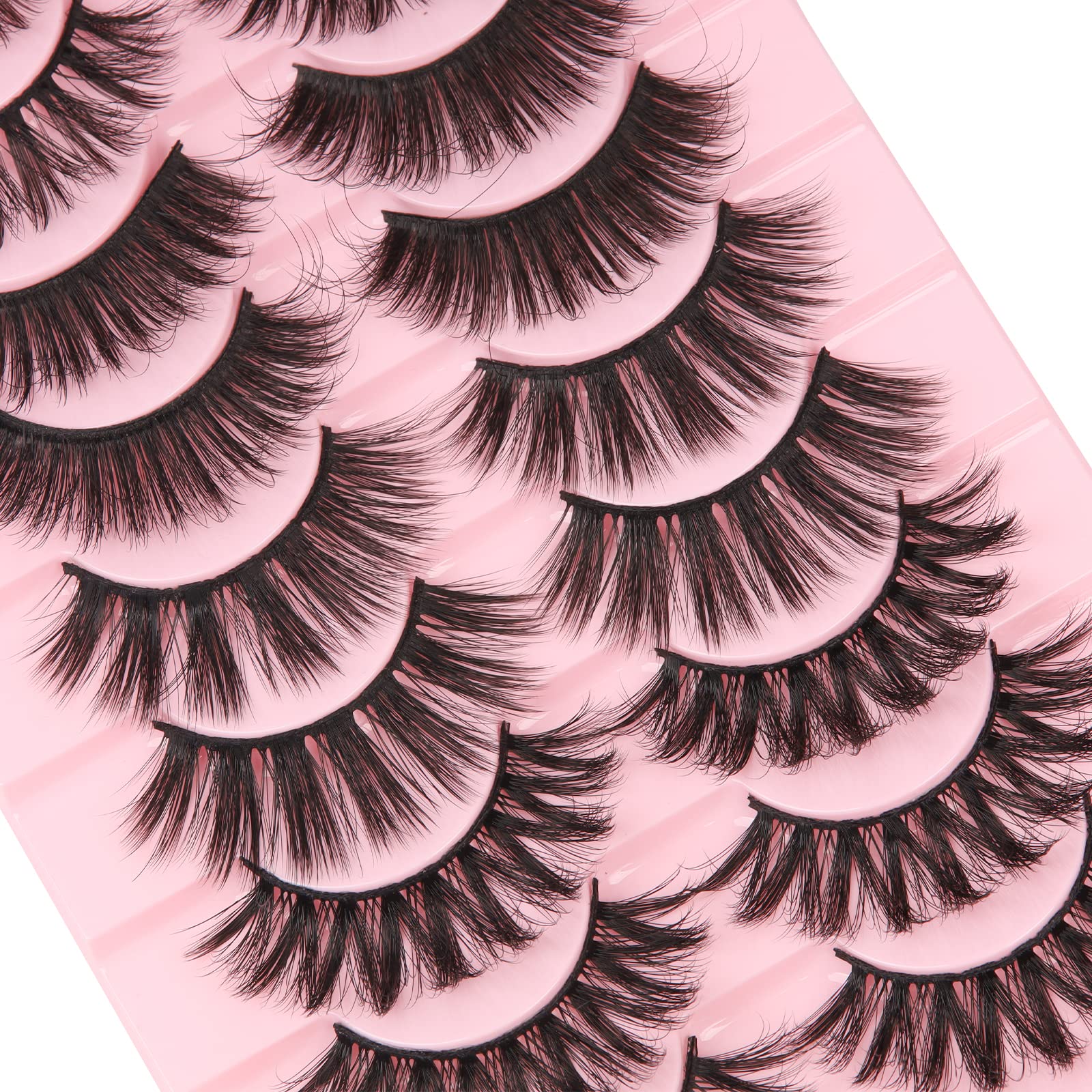 Suhome False Eyelashes Fluffy Wispy Fake Eyelashes Natural Look 10 Pairs Lightweight Cat Eye Faux Mink Lashes (F12)