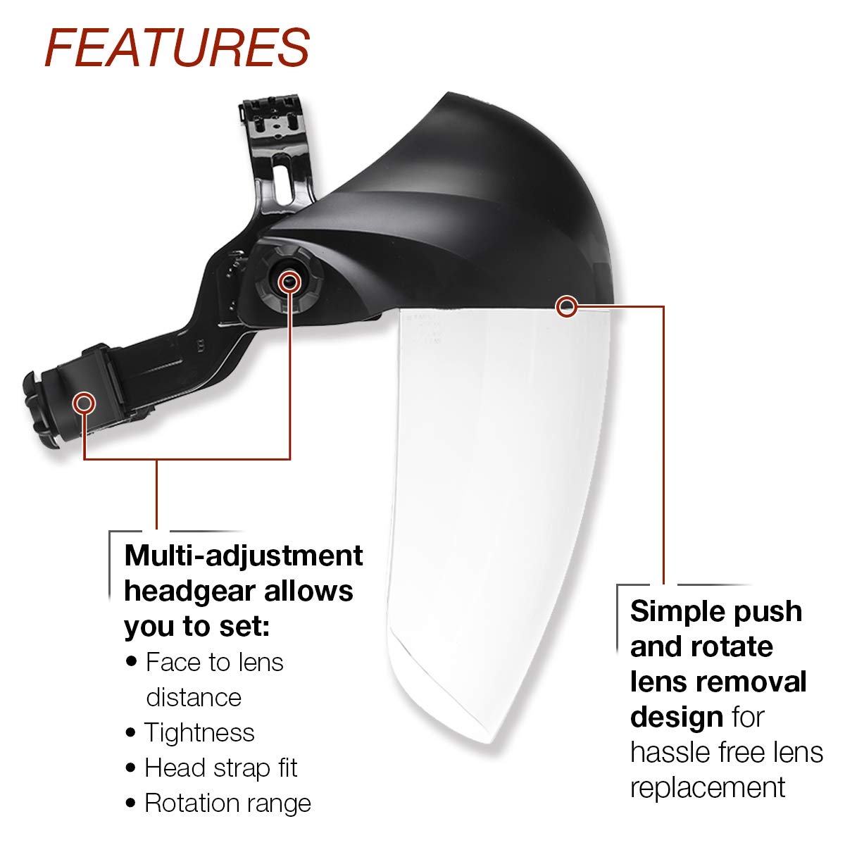 Lincoln Electric OMNIShield Professional Face Shield - Anti-Fog & Anti-Scratch Coated Clear Lens - Premium Headgear - K3752-1