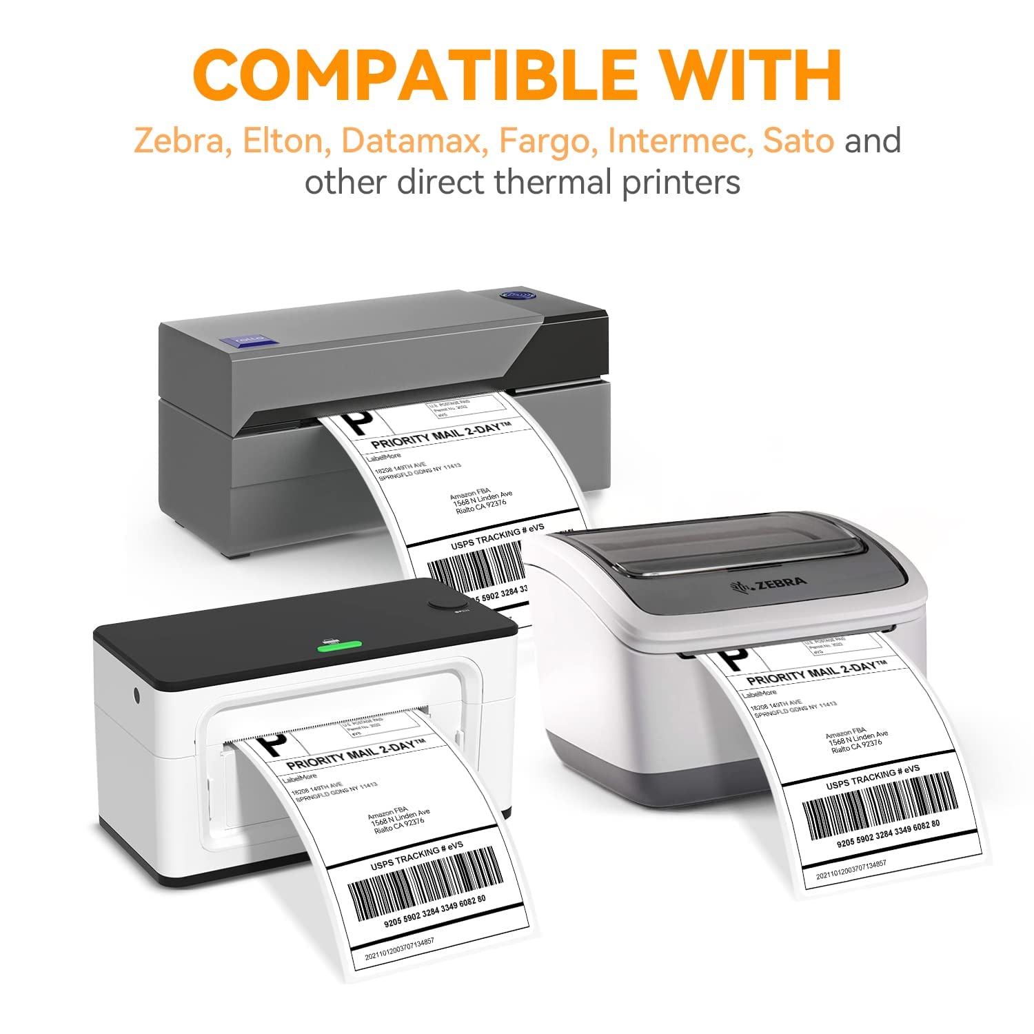 LabelMore 4x6 Thermal Shipping Labels, 2000 Fanfold Thermal Printer Labels with Perforations, White Mailing Postage Labels Compatible with Rollo, Zebra Thermal Printer, Smoothly Printing