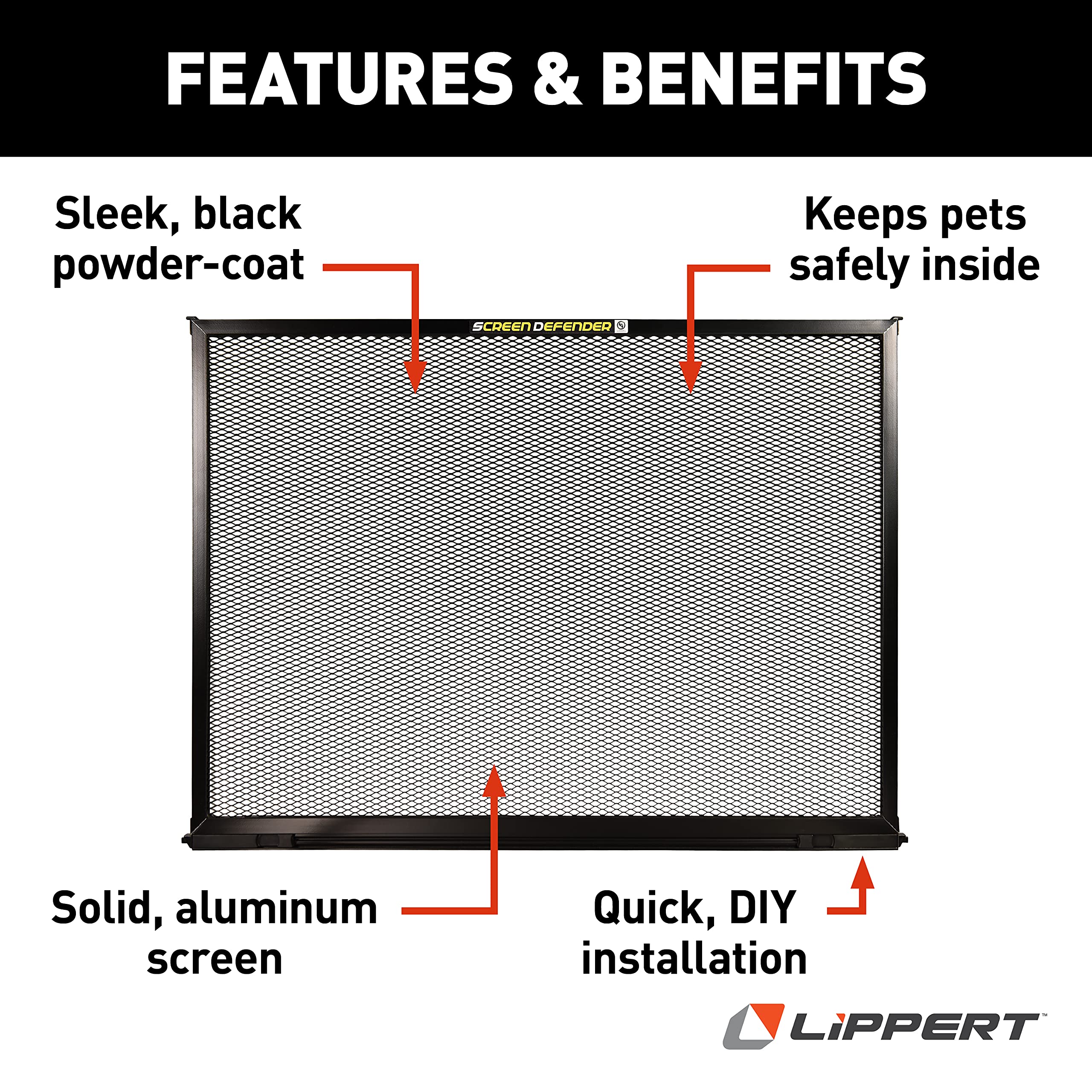 Lippert 859792 Screen Defender RV Entry Door Screen Protector, 26-inch Door (22.5" Screen Kit) , Black