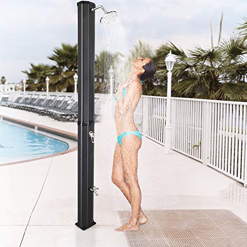 VINGLI Solar Heated Shower, 9.3 Gallon Outdoor Shower with Shower Head and Foot Shower Tap,for Outdoor Backyard Poolside Beach Pool Spa,Black (9.3 Gallon)