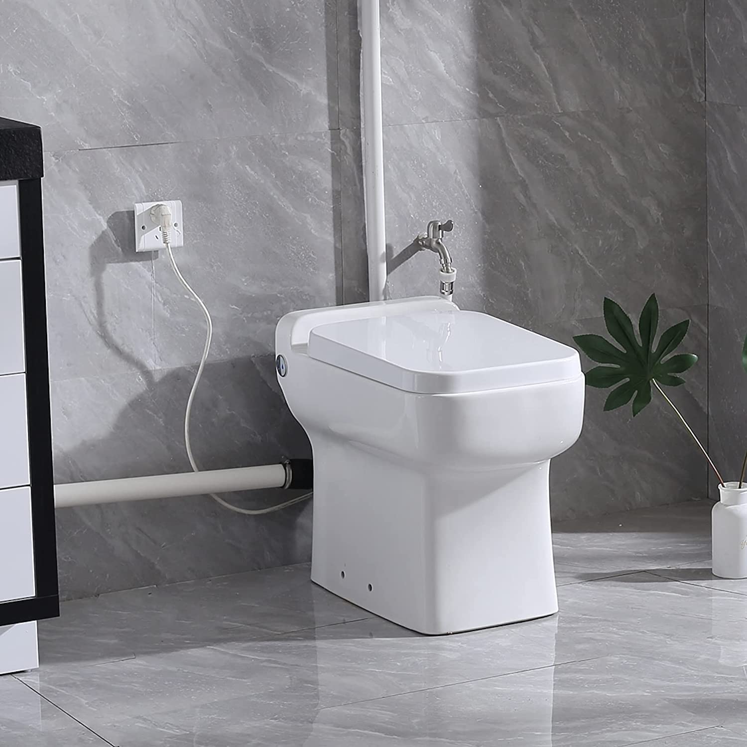 Sanimove 600W Macerating One Piece Toilet,4/5HP Remote Control Macerator Toilet with Pump Built Into the Base,Connect the sink AC110V 0.75/1 GPF with High Efficiency Flush for Small Space,Glossy White