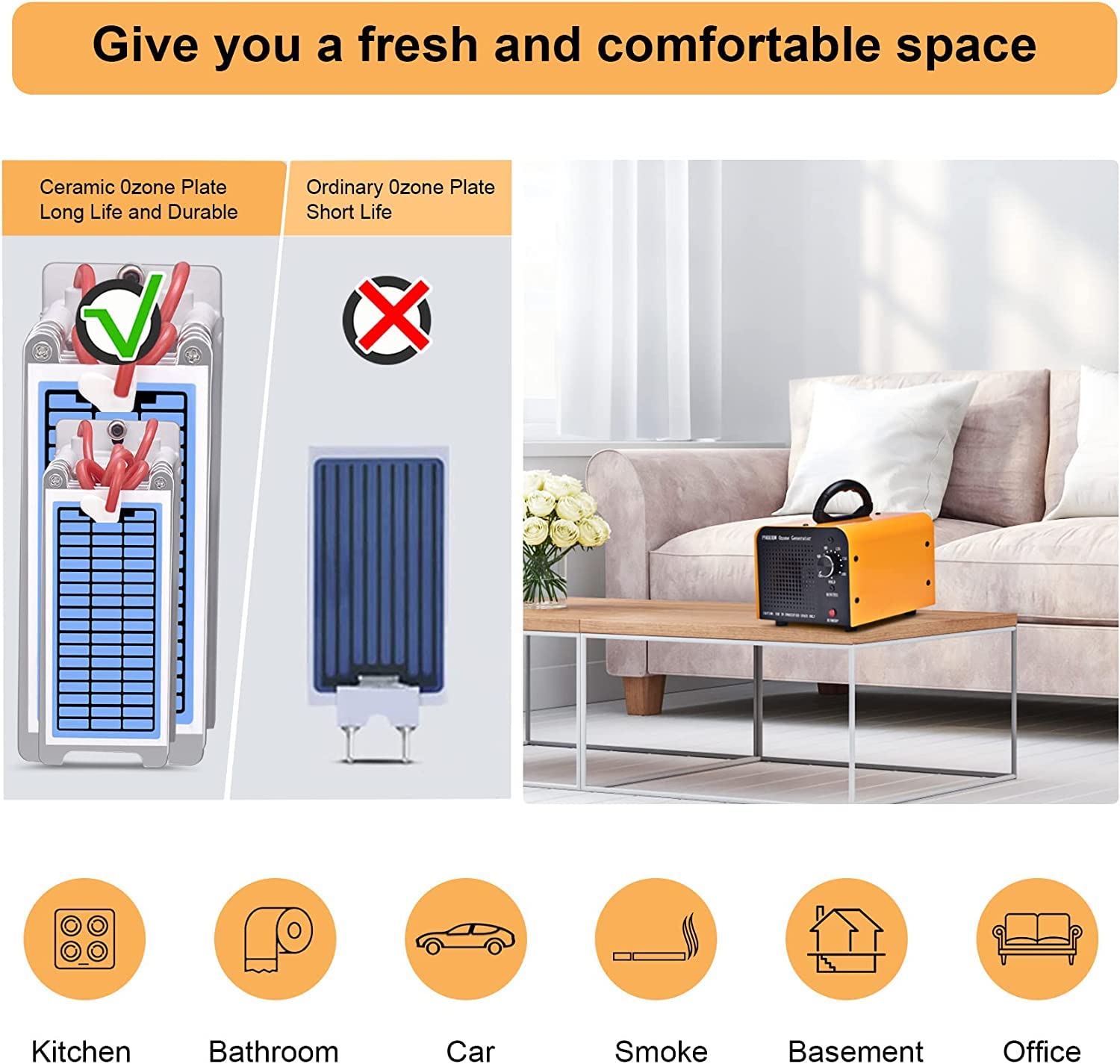 PNKKODW Ozone Generator 24000mg/h Ozone Machines for Home & Commercial Use Car Basement Offices Smoke Pet Room