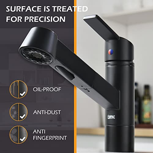 Matte Black Kitchen Faucet with Pull-Out Sprayer for RV, DAYONE Modern Single Hole Bar Kitchen Faucets, with Deck Plate for 1/3 Holes Installation, DAY-248MB