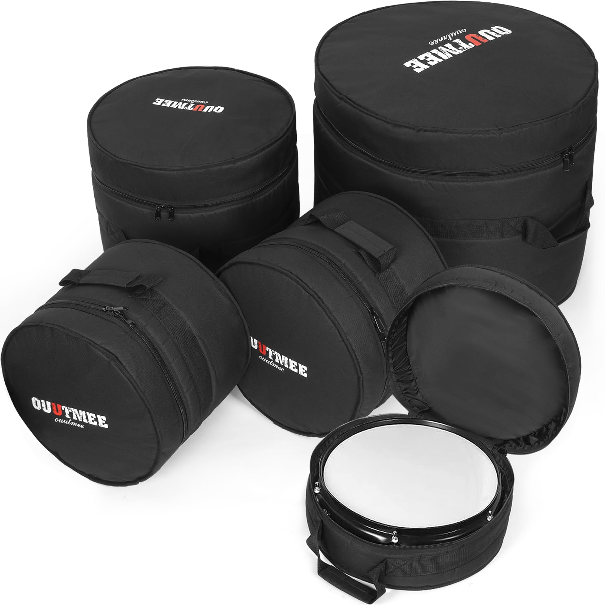 OUUTMEE 5 Piece 10mm Padded Drum Bag Set for 12" Tom, 13" Tom, 14" Snare, 16" Floor Tom, 22" Bass Drum