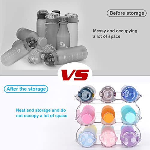 MEHUKOJ Stackable Water Bottle Organizer for Cabinet Kitchen Pantry Organization and Storage Cabinet Organizer - Plastic Wine Racks Fridge Organizer Cup Bottle Holder (3 Pack, 9 Bottles)