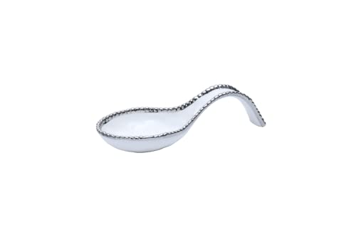 Pampa Bay Salerno Platinum Spoon Rest, 4-inches, Porcelain and Titanium, White and Silver