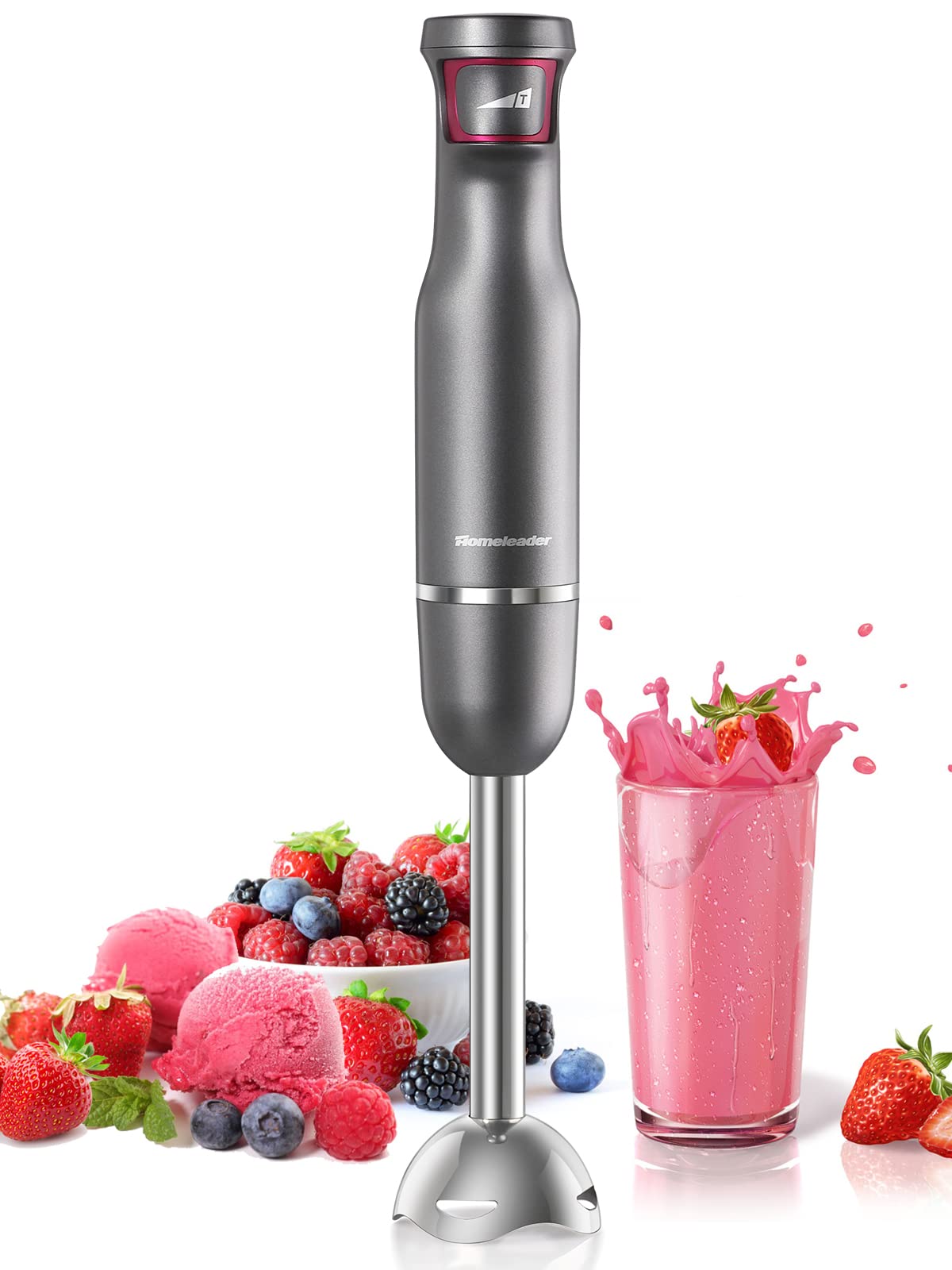 Immersion Blender Handheld, 500W Portable Hand Blender, Smart Pressure Speed Control, Easy Control Grip Stick Mixer Perfect for Smoothies, Baby Food & Soup, Gray