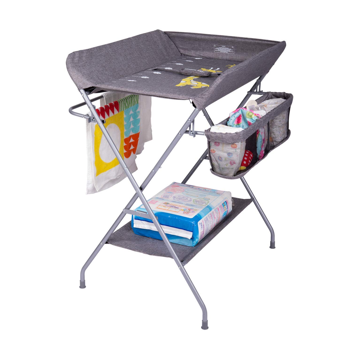 Kinbor Baby Changing Table, Folding Diaper Station Nursery Organizer for Infant