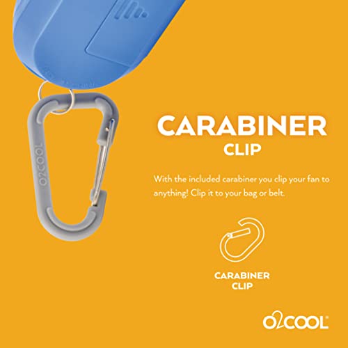 O2COOL Keychain Sport Misting Fan - Pocket Size Battery Powered Portable Fan With Carabiner Clip Small Fan with Mister Handheld Fan Vacation Essentials Hand Fan 2 Pack (Blue)