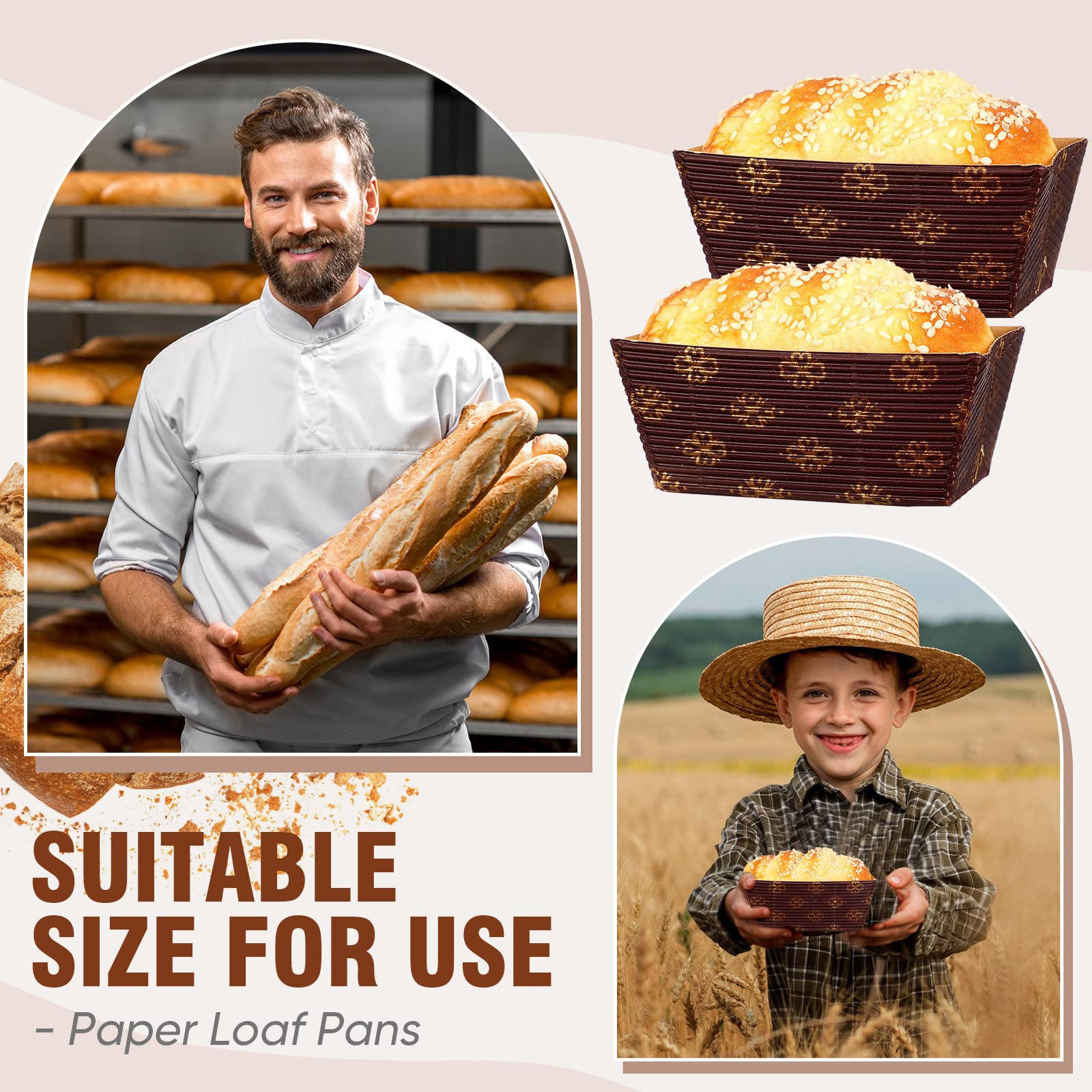 Sabary 100 Pcs Mini Disposable Paper Loaf Pan with Clear Plastic Bread Bags, 3.1 x 1.5 x 1.7 Inch