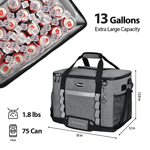 Maelstrom Collapsible Soft Sided Cooler - 75 Cans Extra Large Lunch Cooler Bag Insulated Leakproof Camping Cooler, Portable for Grocery Shopping, Camping, Tailgating and Road Trips,Grey