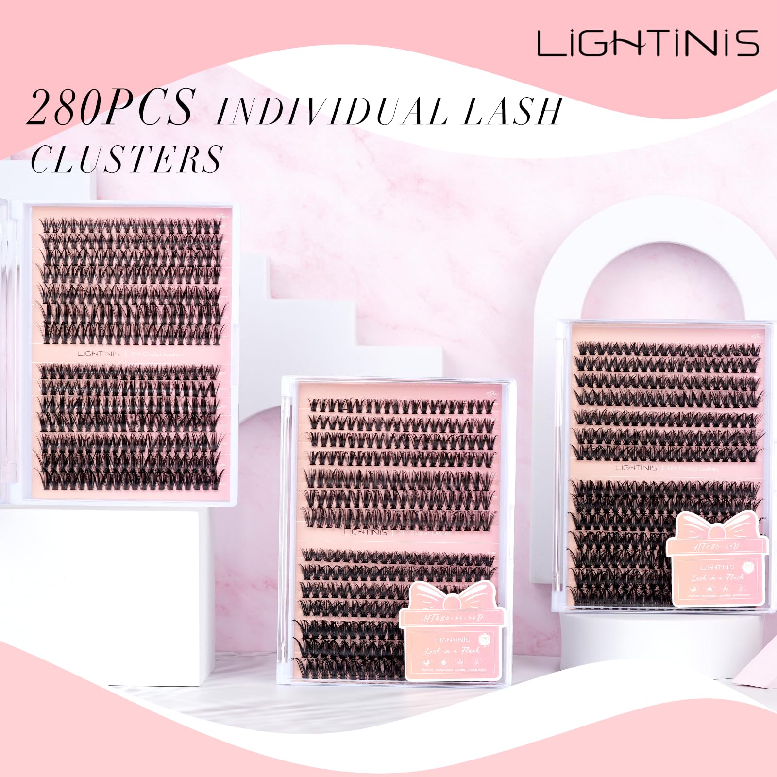 LIGHTINIS Individual Lashes 280 PCS 30D+40D Large Tray DIY Lash Extension C Curl Lash Clusters 9-16mm Mixed Natural Eyelash Clusters Faux Mink Slik Cluster Lashes (30D+40D-C-MIX9-16mm)