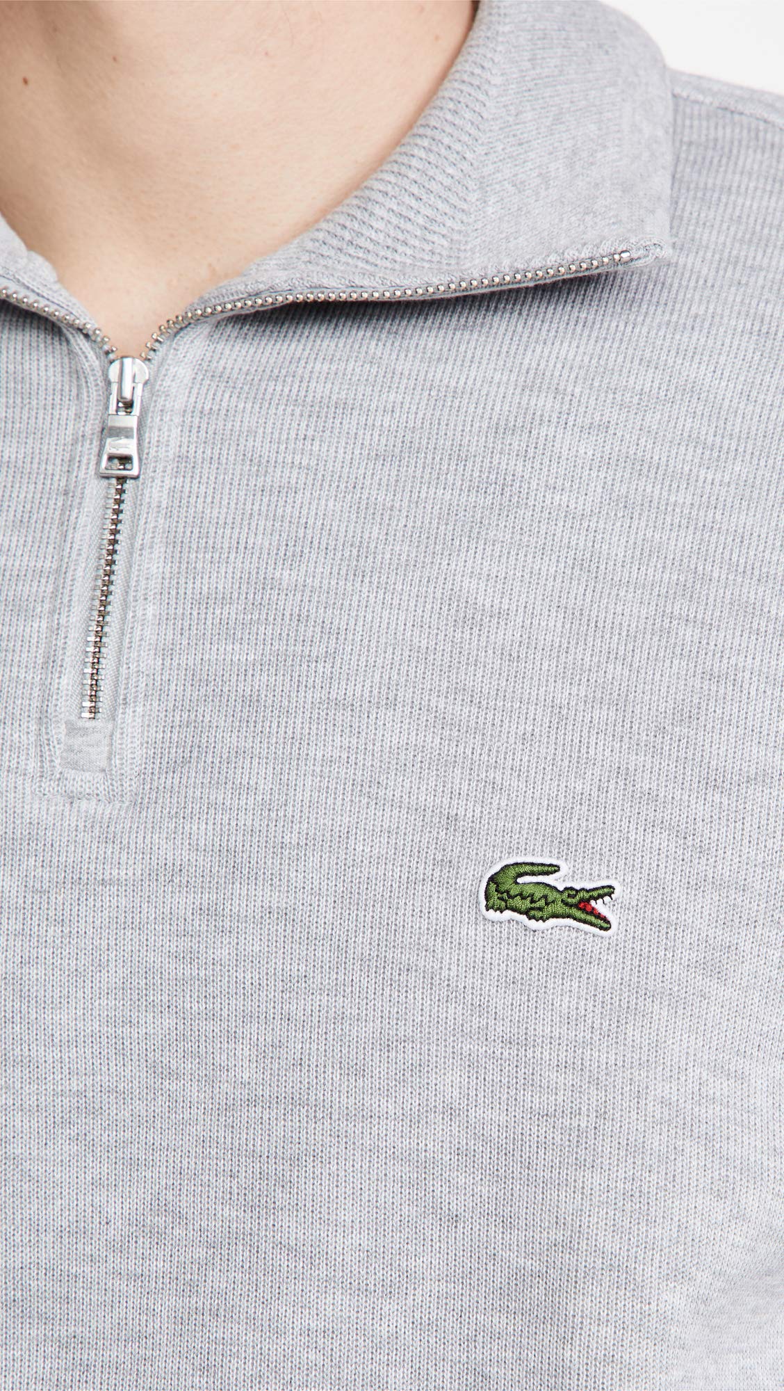 Lacoste Men's Long Sleeve 1/4 Zip Cotton Sweatshirt, Silver Chine, XL