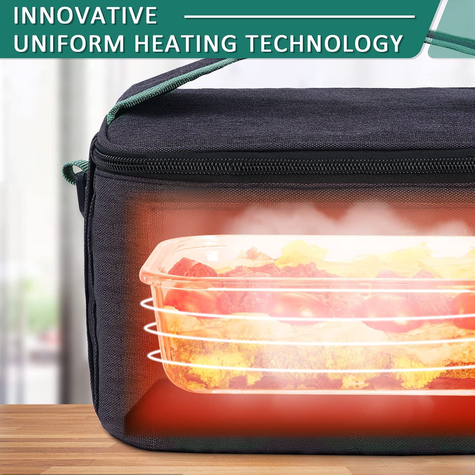 SabotHeat Smart Portable Oven for Car - 3 Adjustable Heat Levels & Timer Fast Heating Portable Food Warmer Lunch Box with for Reheating & Cooking, Lunch Box Warmer for Work, Trip, Camping