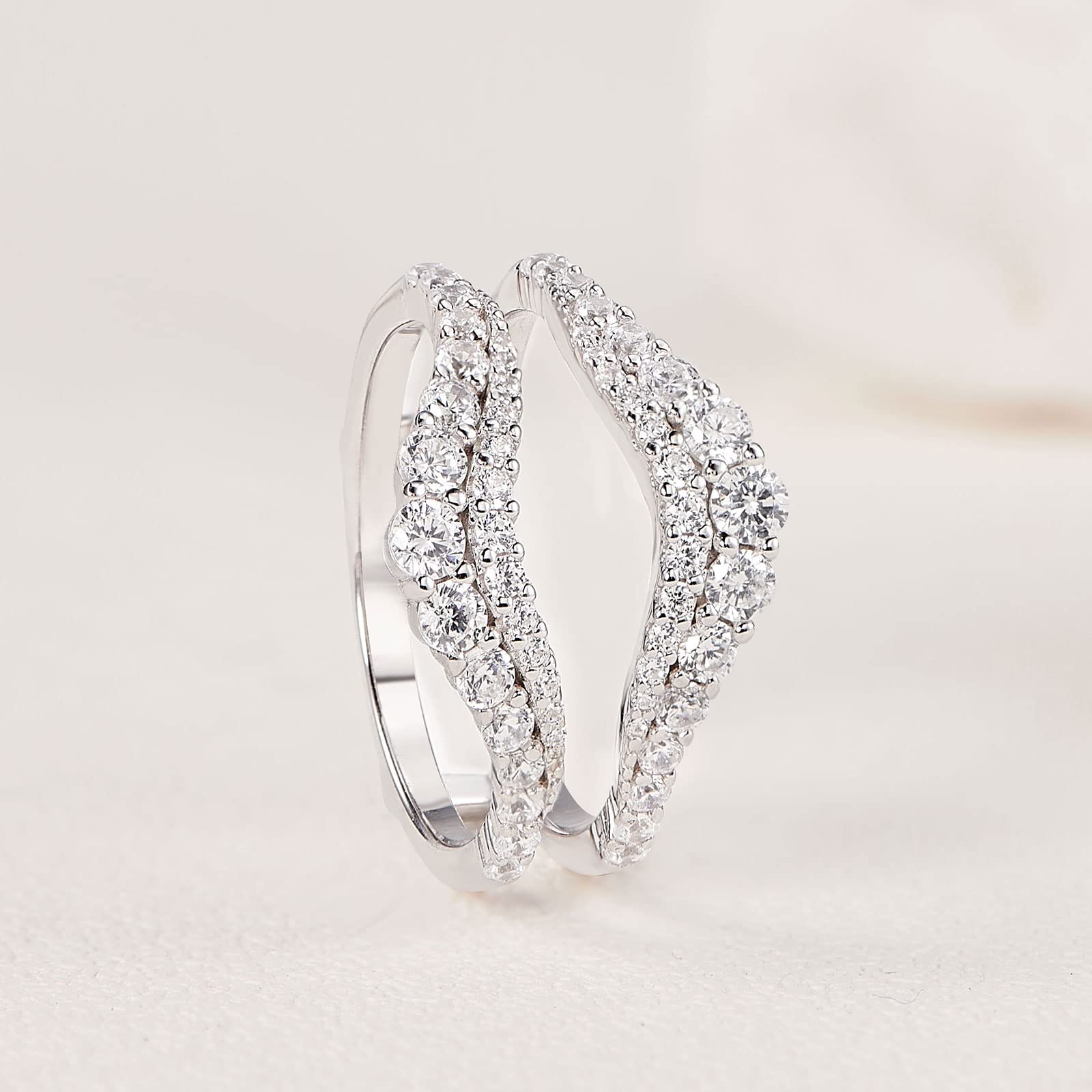 Newshe Ring Enhancer for Engagement Rings Wedding Band for Women Eternity 5A Cz 925 Sterling Silver Size 8