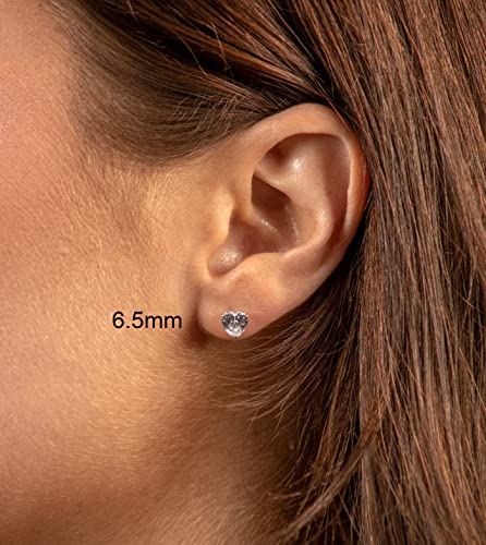 Olive & Chain Solid 14K Gold, Heart Shape Diamond Stud Earrings, Top Grade Simulated Diamond, Solitaire 3-Prong Setting, Hypoallergenic, Unisex Men’s Women’s