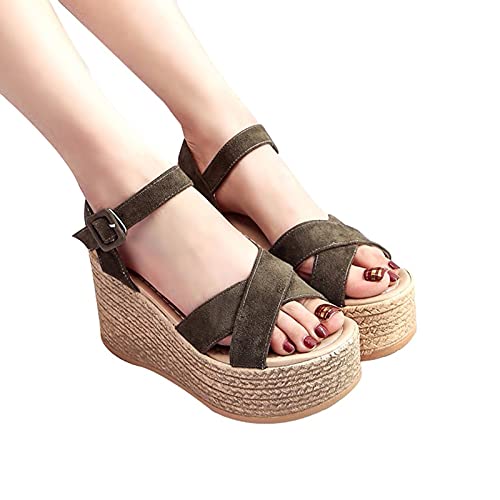OVELING Sandals Bottom Thick Shoes Flatform Wedges Bohemian Toe Peep Women Solid Women's Wedges Sandal Heels Platform
