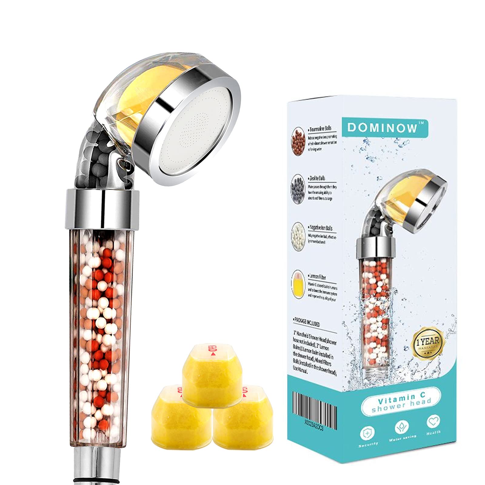 Vitamin C Filter Shower Head with 3 Balms -Zen Body Shower Head for Hair Loss, Dry Skin Handheld High Pressure Shower Head Remove Chlorine for Hard Water Softener with Citrus Smell