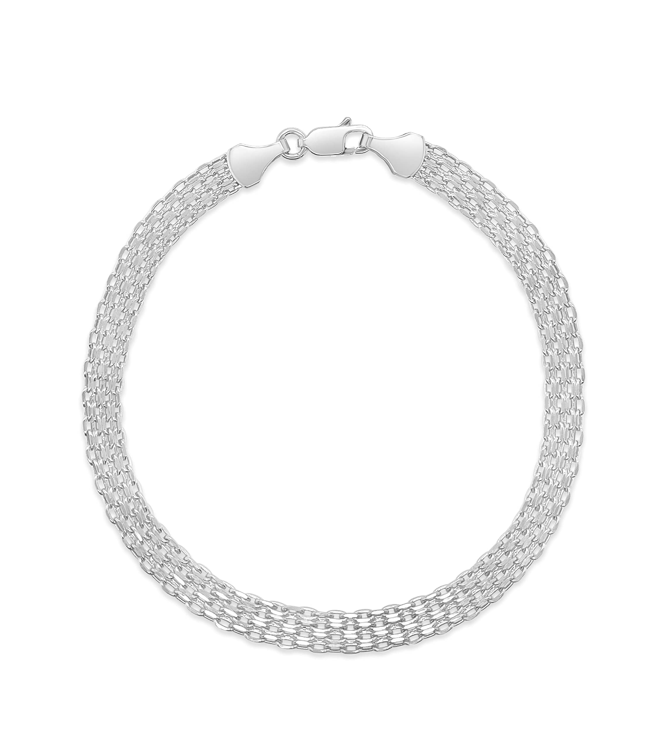 Olive & Chain 925 Sterling Silver Bismark Mesh Bracelet, 5mm Width & 7 Inch Length, Men’s & Women’s