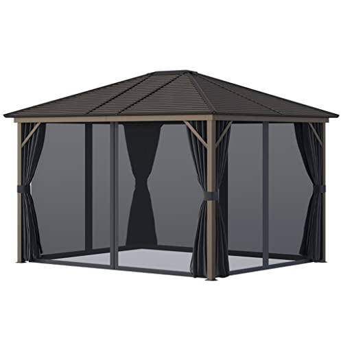 LHLLHL 10' X12' Hardtop Gazebo with Aluminum Frame, with 2 Hooks, Curtains and Netting for Garden, Patio, Backyard, Dark Grey