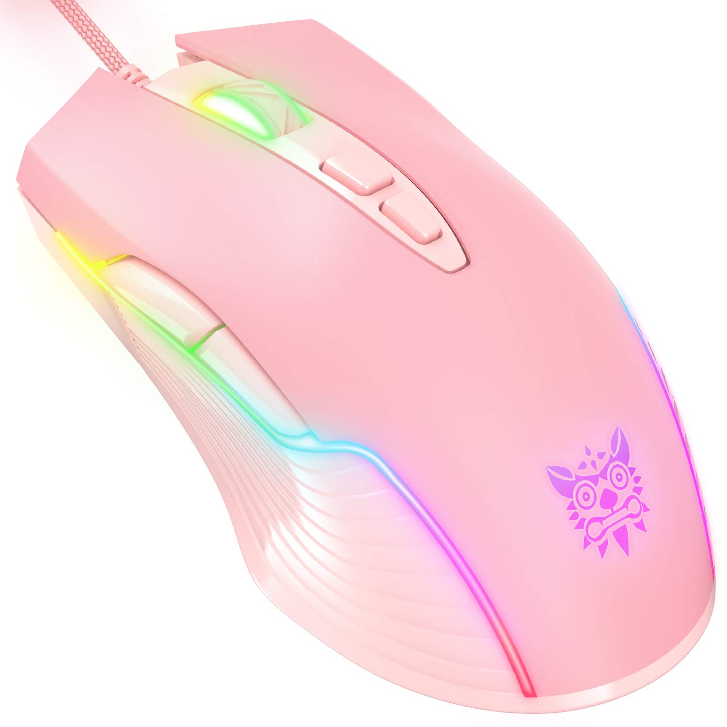 NEWSTYP Cute RGB 6400 DPI Wired Gaming Mouse Breathing LED Optical USB 7 Buttons Gamer Computer Pink Mice for Laptop PC Desktop (Black)