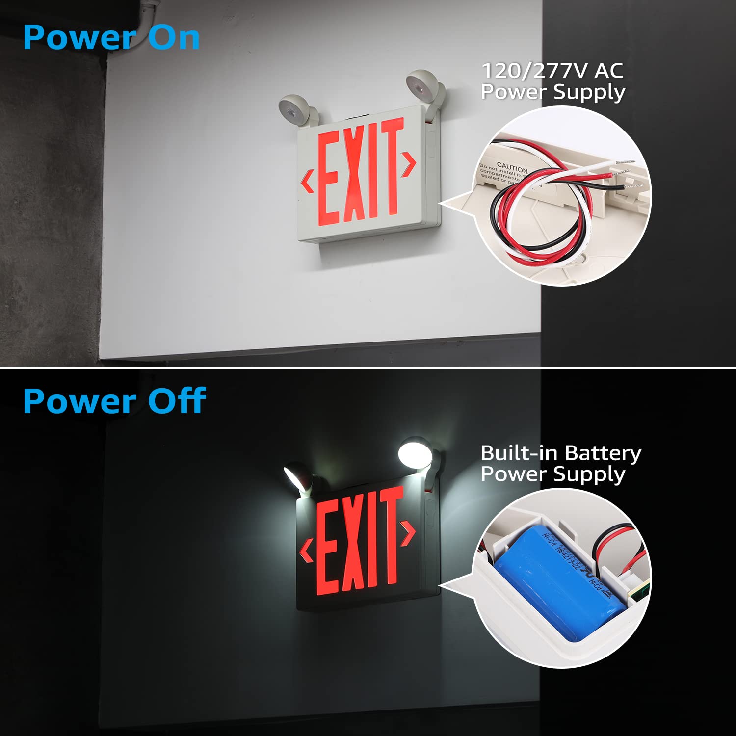 TORCHSTAR Red LED Exit Sign with Emergency Lights Bundle TORCHSTAR Red LED Exit Sign with Emergency Lights, 2 Pack Exit Light, Red & 4 Pack Exit Light, Red