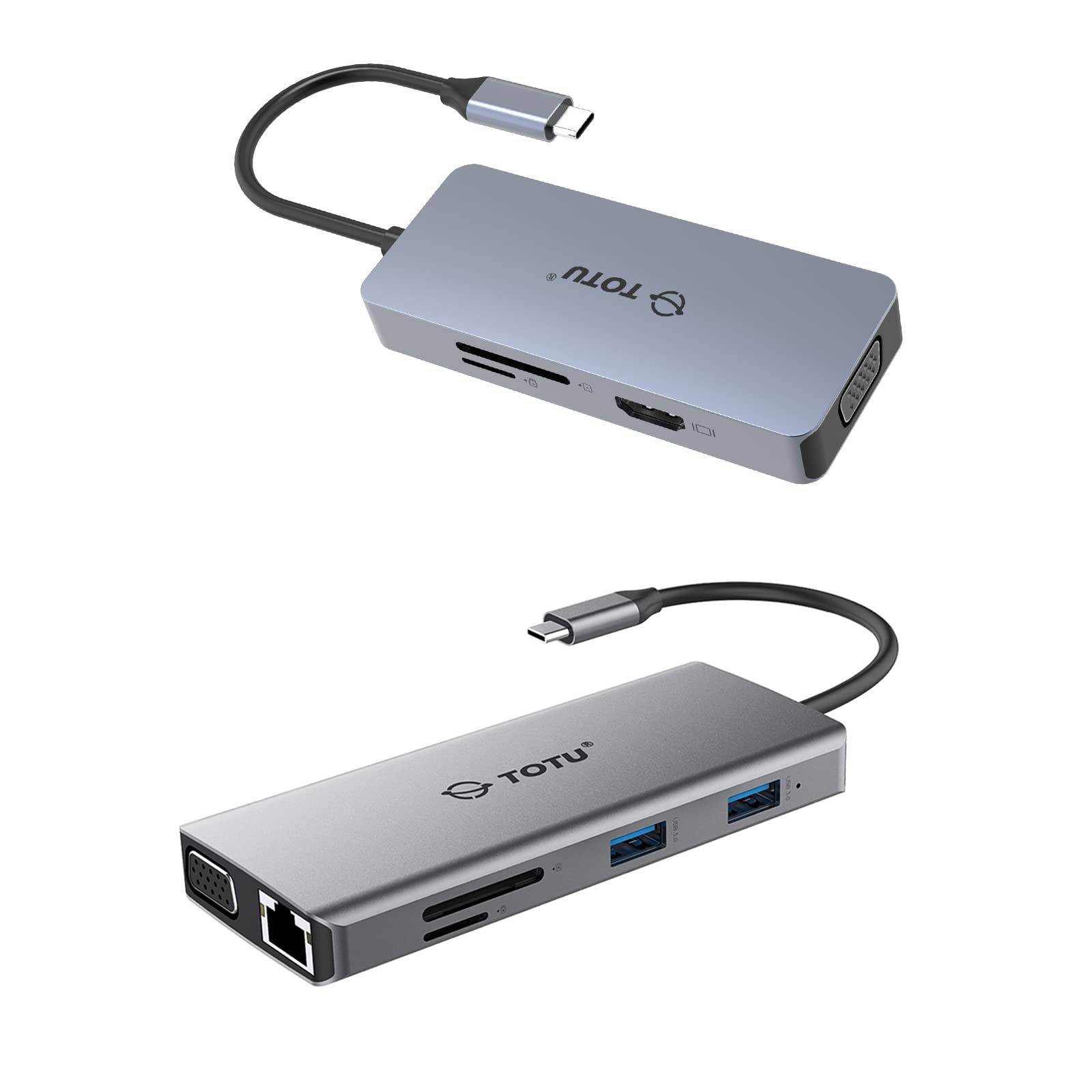 TOTU 11 in 1 USB C Hub with 4K HDMI, VGA, 1000Mbps Ethernet & 6 in 1 4K HDMI VGA USB C Hub