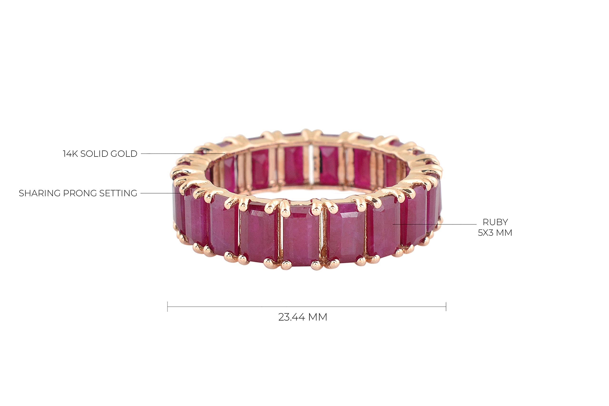 mirahi by chordia jewels Octagon Cut Eternity Band, Women 5x3mm Ruby Stackable Ring, 14k Rose Gold Wedding Band Ring