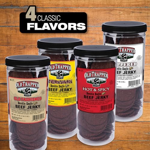 Old Trapper Double Eagle Beef Jerky, Old-Fashioned Flavor, 21oz. 80-Piece Jar, Natural Wood Smoked Meat Snacks, 10 Grams of Protein and 80 Calories per Serving (Pack of One)