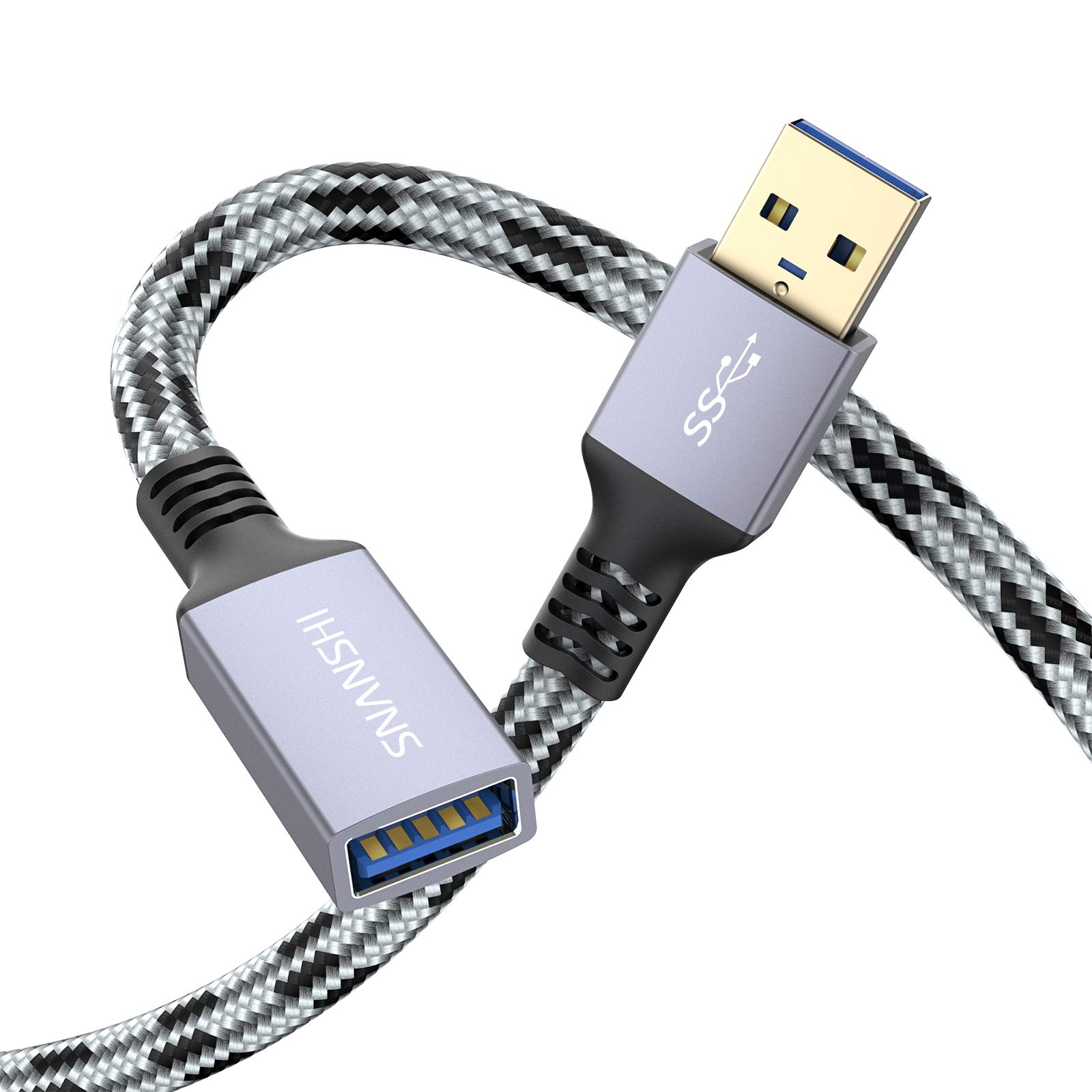 SNANSHI USB Extension Cable 1 ft Short USB 3.0 Extension Cable [Aluminum Shell, Nylon Braided] USB Extension Heavy Duty USB Extension Cord USB Male to Female Short USB Extender - 2PACK