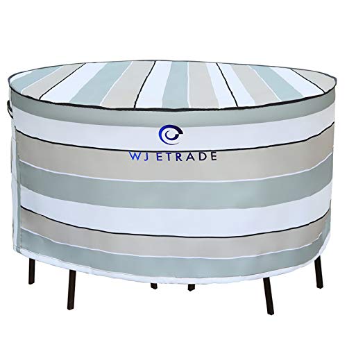 Patio Furniture Set Cover, 96"Diax32"H Round Waterproof UV Resistant Heavy Duty Cover Fits 5-7 Piece Large-Medium Dining Set, Striped