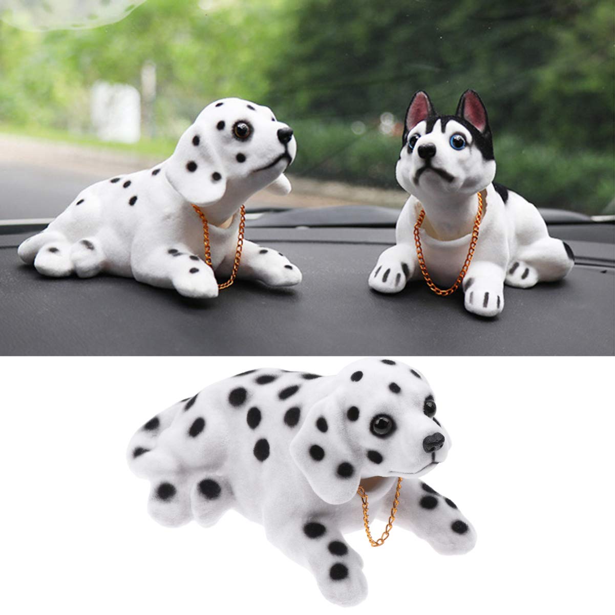 LIOOBO Car Dashboard Bobble Shaking Head Dog Doll Toy Ornaments Car Interior Decorations (Spotty Dog)