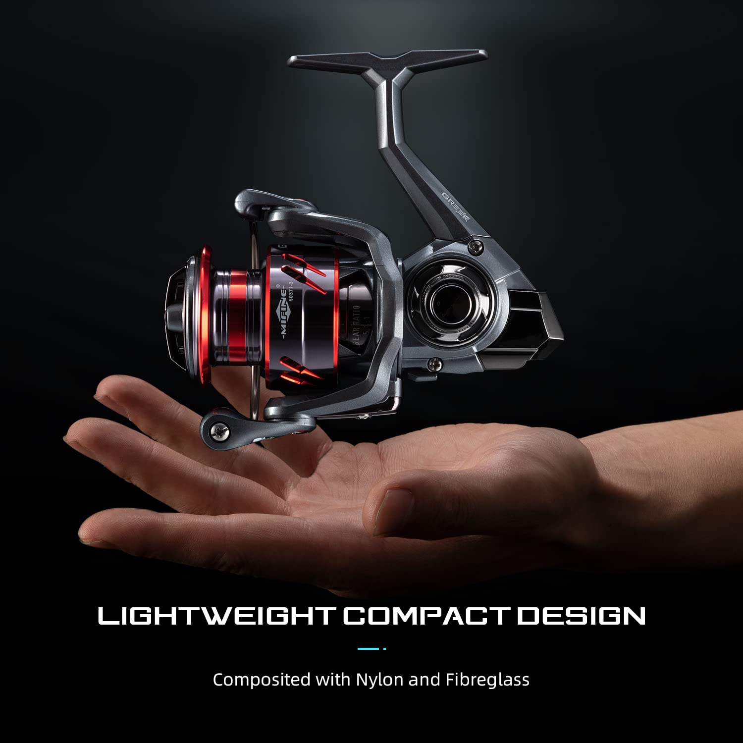 Mifine Greek Spinning Fishing Reels Saltwater Freshwater Ultralight Ultra Smooth Powerful Reel with Aluminum Extra Spool(Black Red,Size 2000)