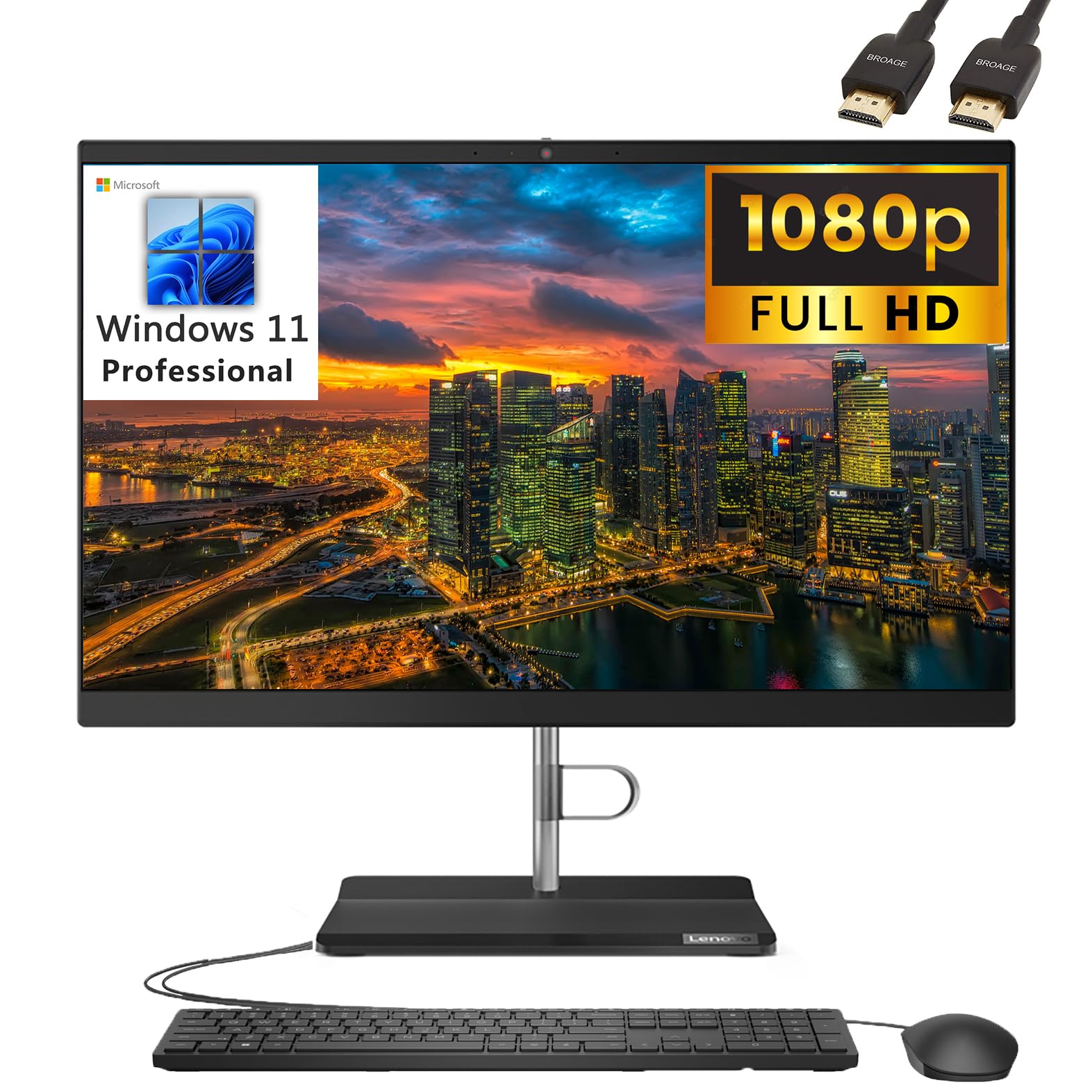 Lenovo V50a 24 AIO 23.8" FHD Business All-in-One Desktop Computer, Intel Core i3-10100T (Beat i5-8300H), 32GB DDR4 RAM, 1TB PCIe SSD, DVDRW, WiFi, Bluetooth 5.0, Keyboard and Mouse, Windows 11 Pro
