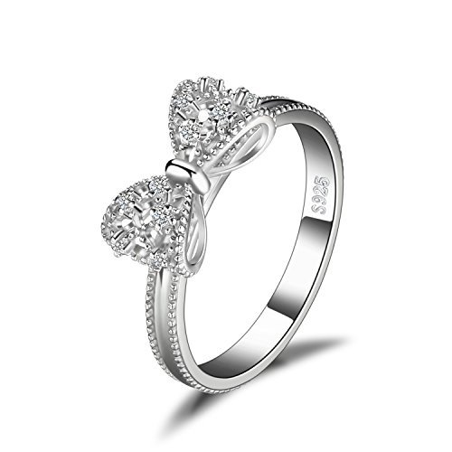 JewelryPalace 14K Gold Plated 925 Sterling Silver Rings for Women, Cubic Zirconia Promise Rings for Her, Stackable Wedding Bands Rings for Women Bow Stacking Ring Sets Size 6