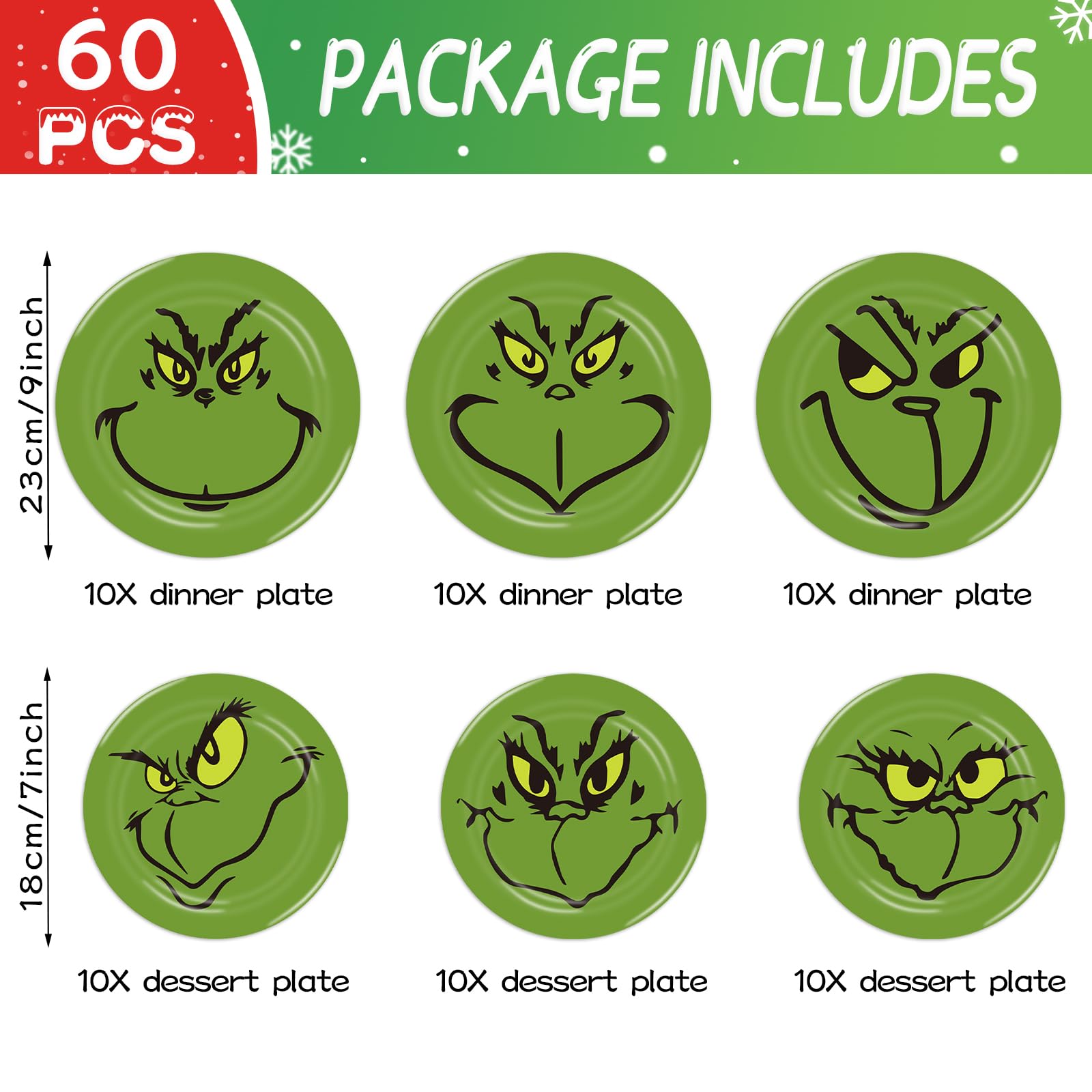 Yizeda 60pcs Christmas Party Plates Christmas Party Supplies Christmas Baby Shower Decor(30pcs 7inch,30pcs 9inch)