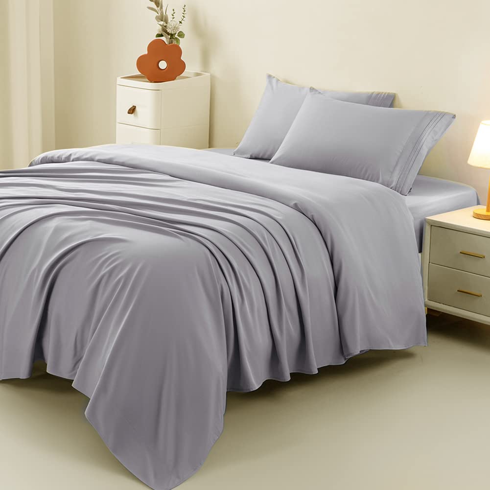 LIANLAM Queen 4 Piece Bed Sheets Set - Super Soft Brushed Microfiber 1800 Thread Count - Breathable Luxury Egyptian Sheets Deep Pocket - Wrinkle and Hypoallergenic(Queen, Grey)
