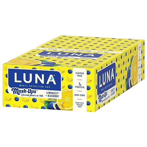 LUNA Mash-Ups - LemonZest + Blueberry Flavor - Gluten-Free - Non-GMO - 7-9g Protein - Made with Organic Oats - Low Glycemic - Whole Nutrition Snack Bars - 1.69 oz. (15 Count)
