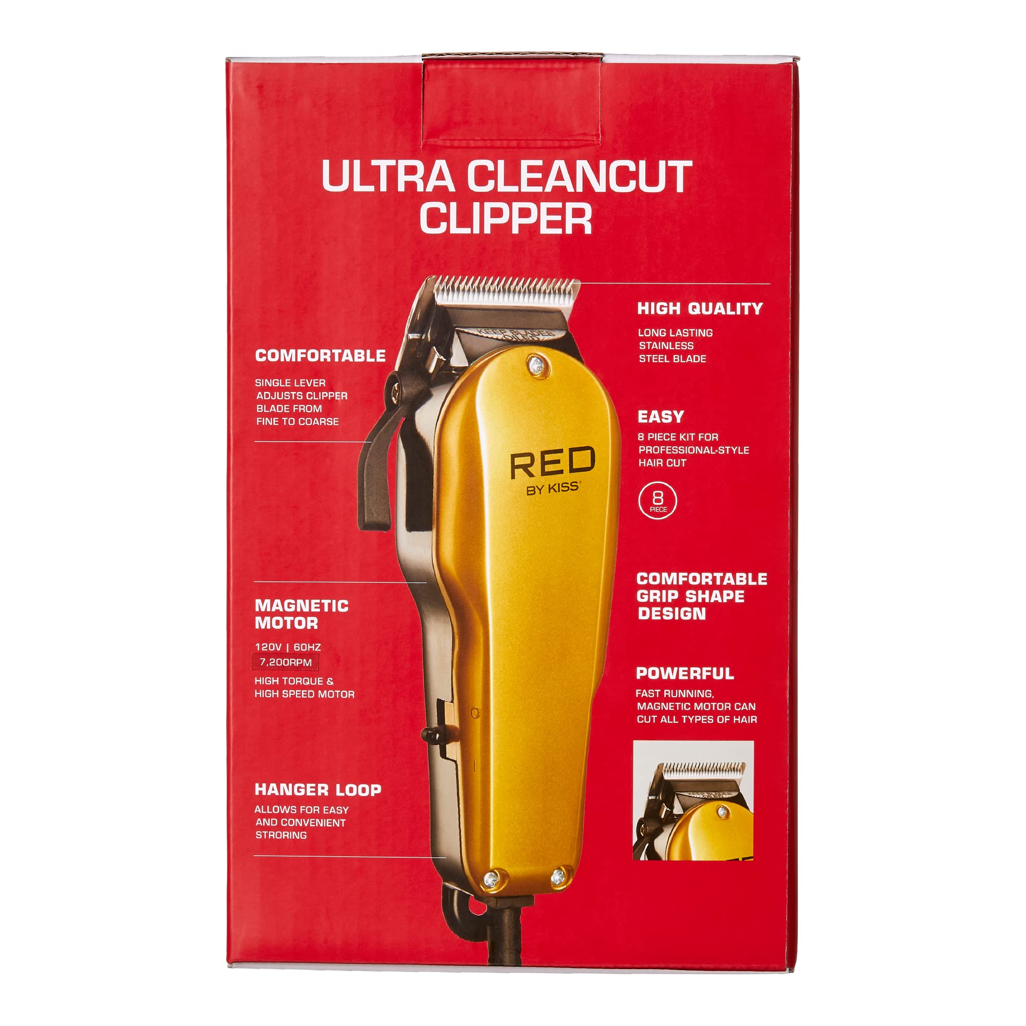 Red by Kiss Hair Clippers, Hair Trimmer for Professional Haircut, Grooming Kit for Men Ultra Clean-Cut Clipper 8PCS Kit