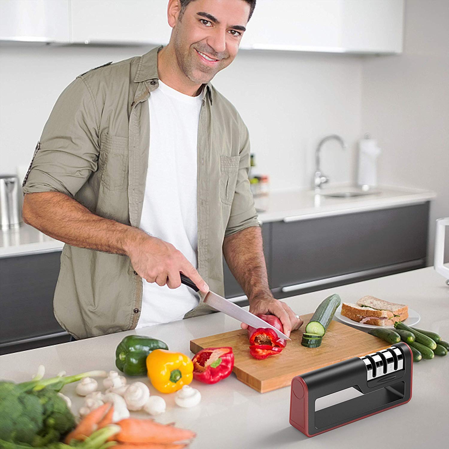 Kitchen Knife Sharpener - 3-Stage Knife Sharpening Tool Helps Repair, Restore and Polish Blades