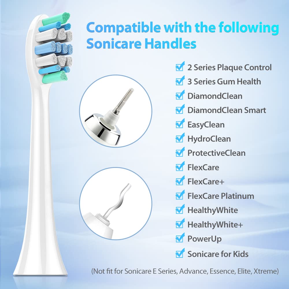 Replacment Toothbrush Heads Compatible with Philips Sonicare ProtectiveClean,DailyClean,HealthyWhite Electric Toothbrush, Replacment Brush Heads Refills, 8 Pack (White-8 Pack)