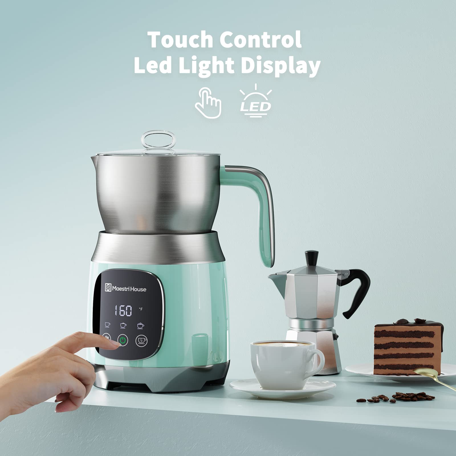 Maestri House Milk Frother, Variable Temp and Froth Thickness Milk Frother and Steamer, 21OZ/600ML Smart Touch Control Milk Warmer, Dishwasher Safe, Memory Function for Latte Cappuccino, Hot Chocolate