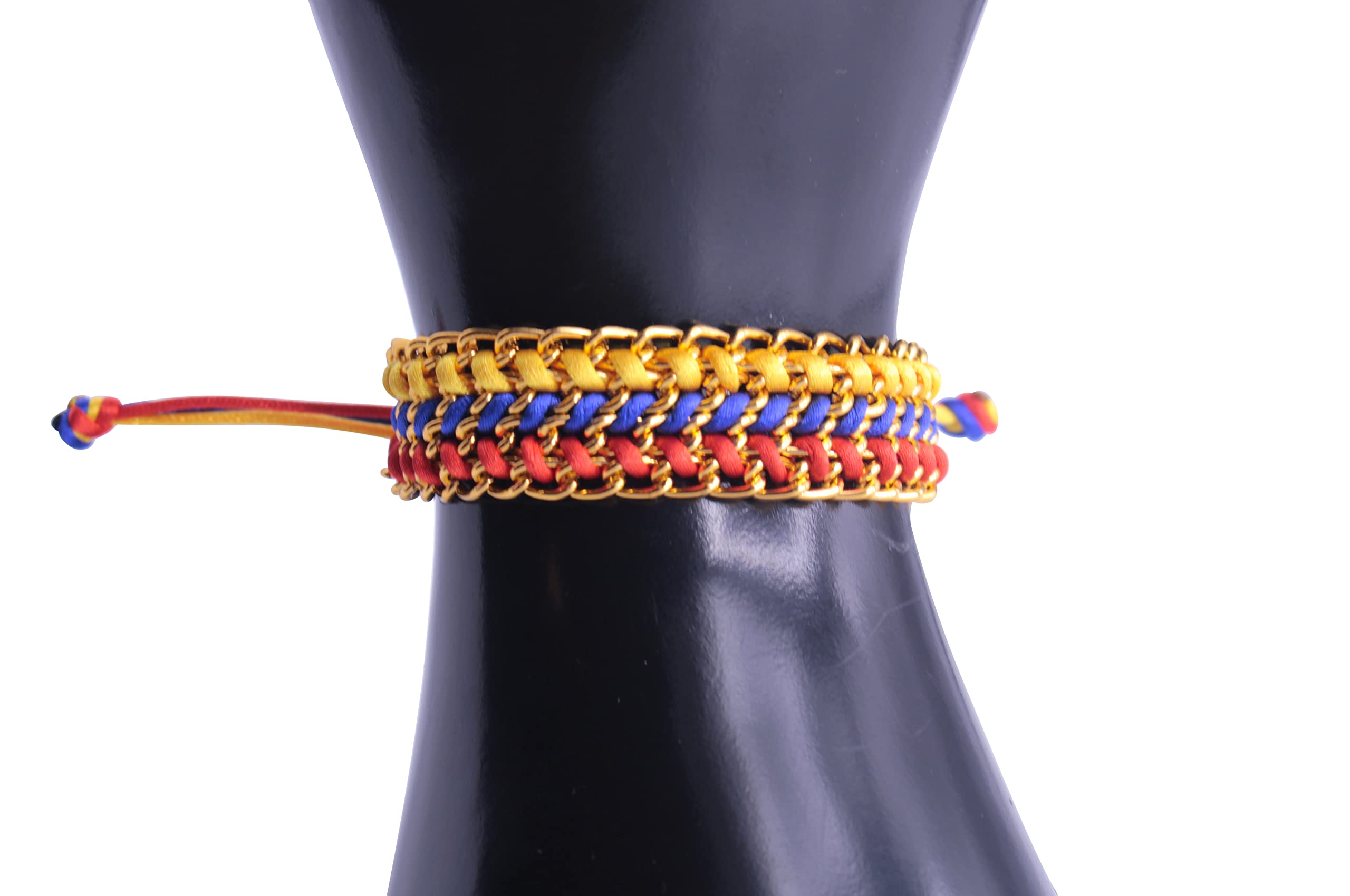 OmamoriCharms Handmade Bracelet from Medellin - Colombia Flag Colors - Italian Thread and Aluminum - Adjustable
