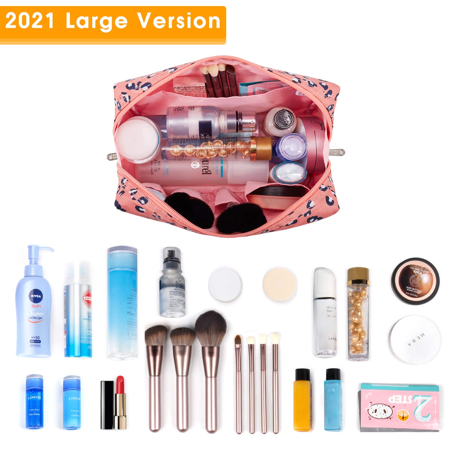Large Makeup Bag Zipper Pouch Travel Cosmetic Organizer for Women (Large, Leopard)