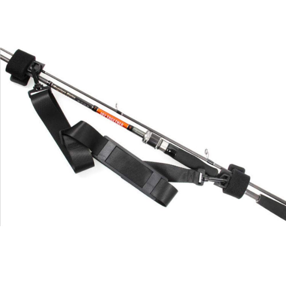 LRONG Fishing Rod Straps Belt Fishing Tackle Ties Shoulder Strap Adjustable Shoulder Strap with Fishing Rod Strap, Black